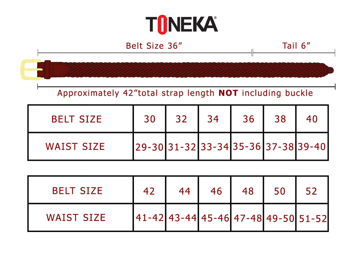 796 - Toneka Men's Woven Braided Leather Belt with Solid Brass Buckle ...